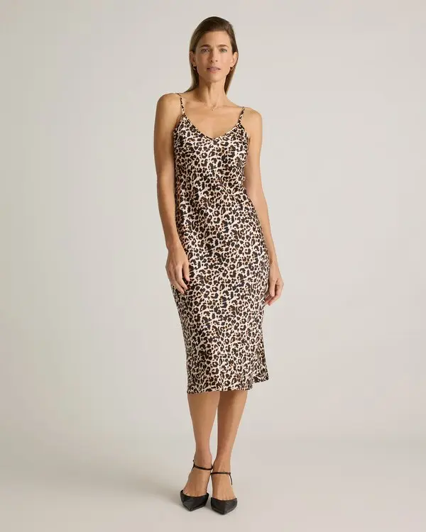 Quince 100% Washable Silk Slip Dress - Leopard