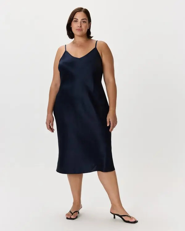 Quince 100% Washable Silk Slip Dress - Navy