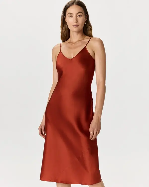 Quince 100% Washable Silk Slip Dress - Paprika Red