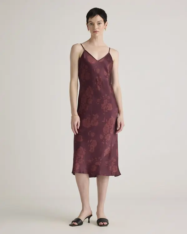 Quince 100% Washable Silk Slip Dress - Ruby Noir
