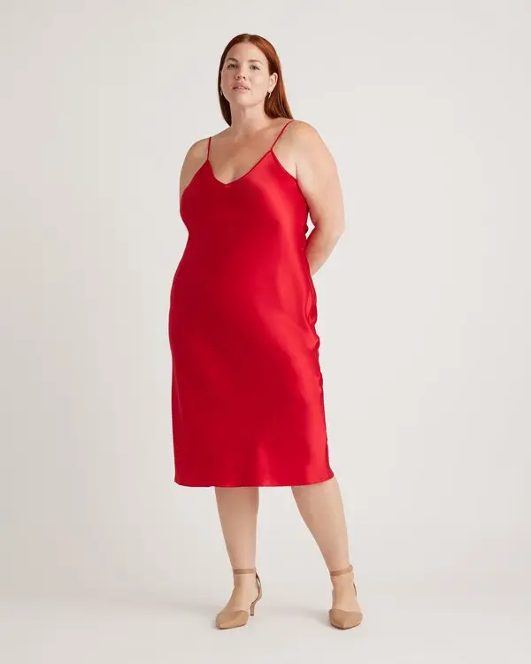 Quince 100% Washable Silk Slip Dress - Salsa