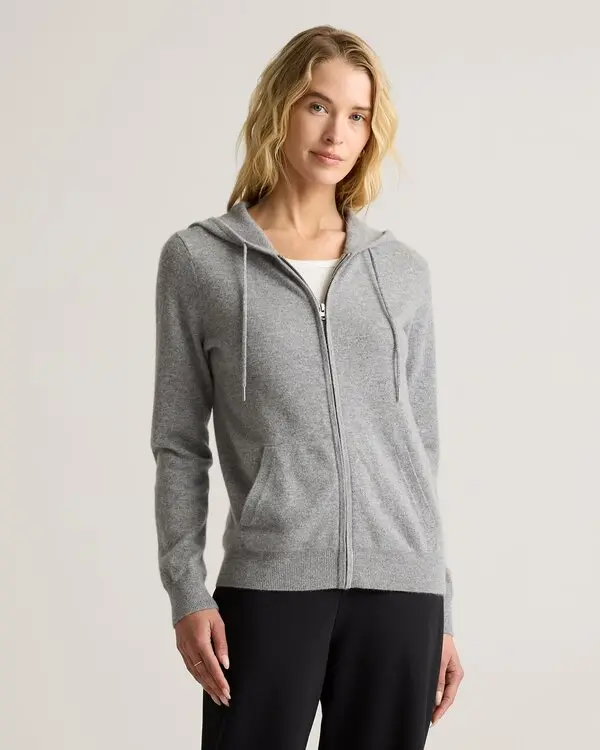 Quince Mongolian Cashmere Full-zip Hoodie - Heather Grey