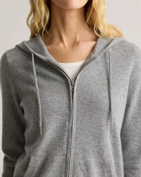 Quince Mongolian Cashmere Full-zip Hoodie - Heather Grey