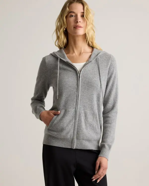 Quince Mongolian Cashmere Full-zip Hoodie - Heather Grey