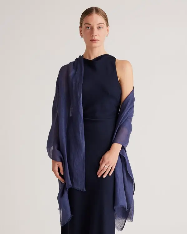 Quince 100% European Linen Scarf - Navy