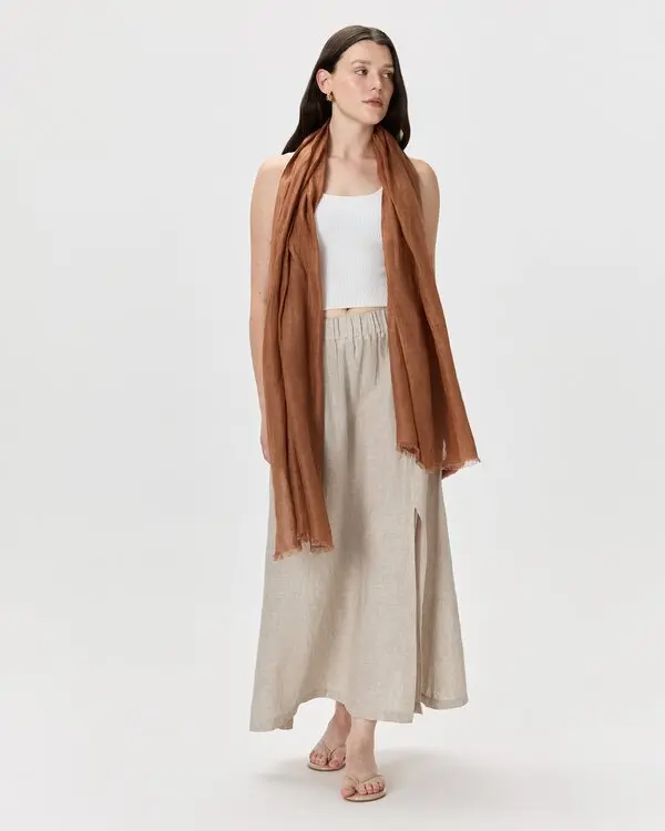 Quince 100% European Linen Scarf - Rust Brown