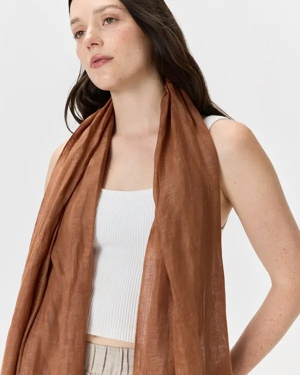 Quince 100% European Linen Scarf - Rust Brown
