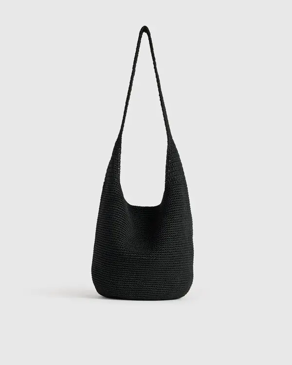 Quince Hand Crochet Hobo Shoulder Bag - Black