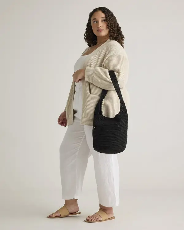 Quince Hand Crochet Hobo Shoulder Bag - Black
