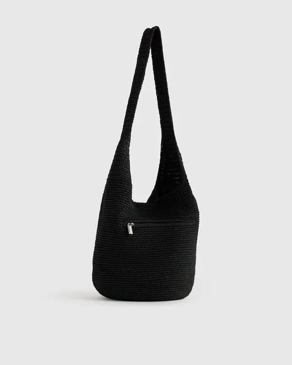 Quince Hand Crochet Hobo Shoulder Bag - Black