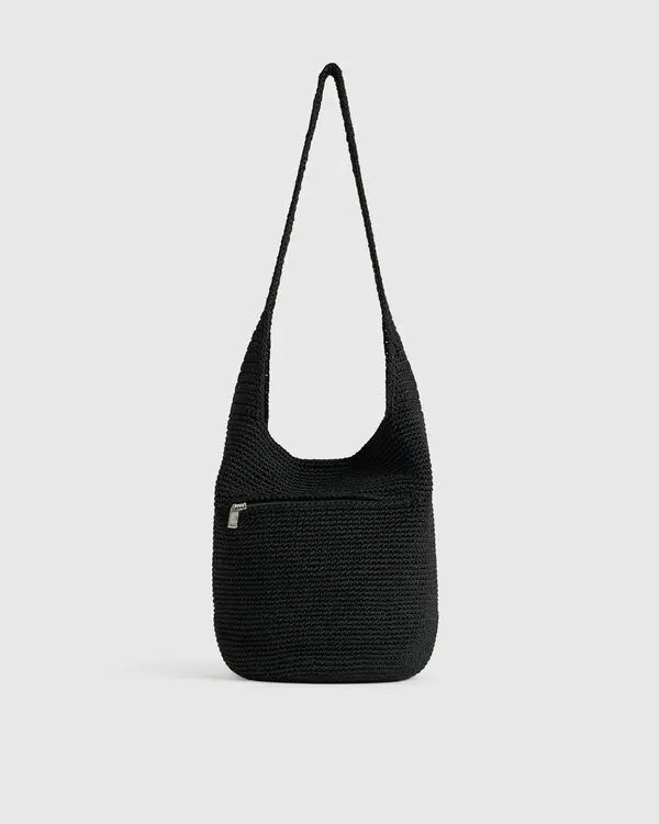 Quince Hand Crochet Hobo Shoulder Bag - Black