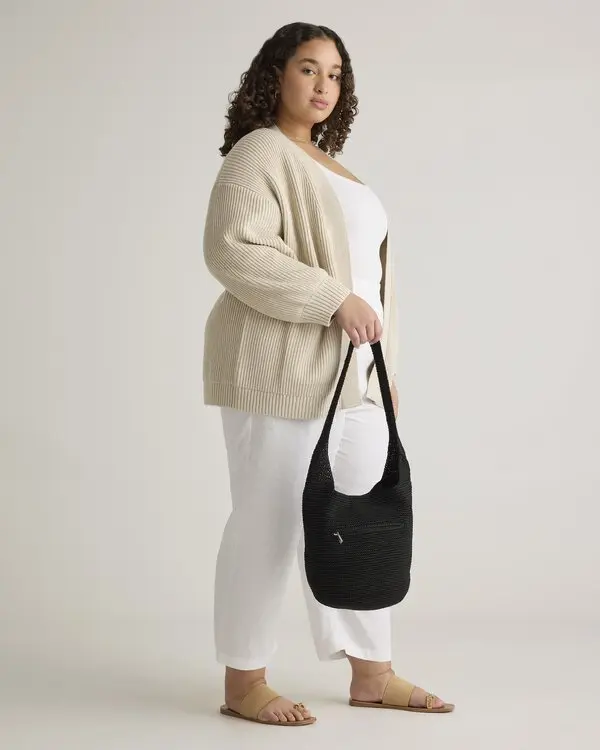 Quince Hand Crochet Hobo Shoulder Bag - Black