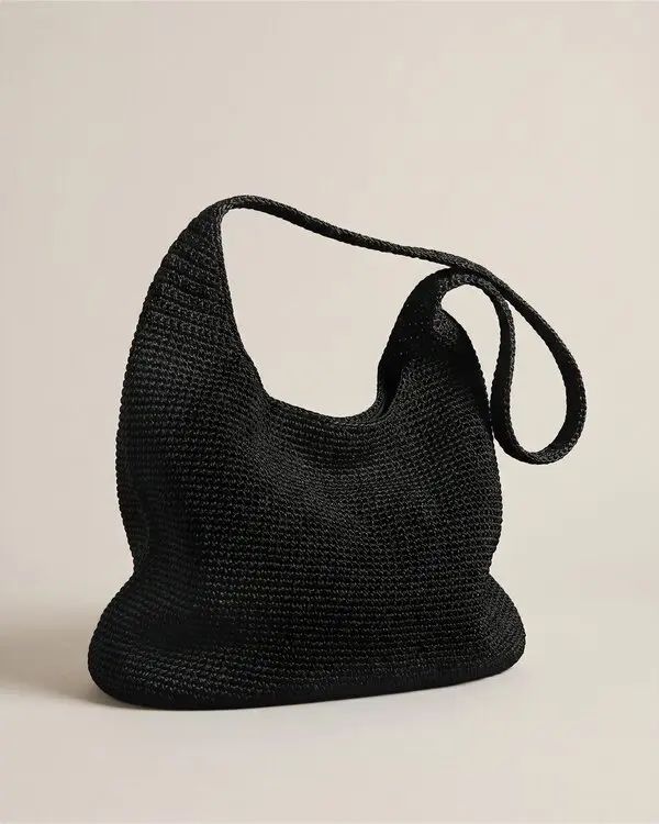 Quince Hand Crochet Hobo Shoulder Bag - Black