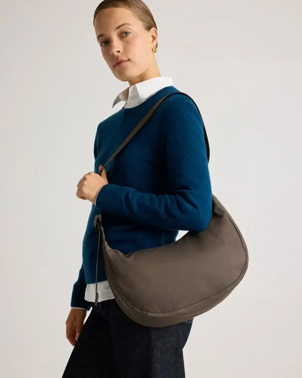 Quince Revive Nylon Crescent Shoulder Bag - Ash Grey
