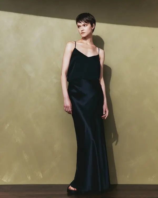 Quince Washable Silk Maxi Skirt - Black