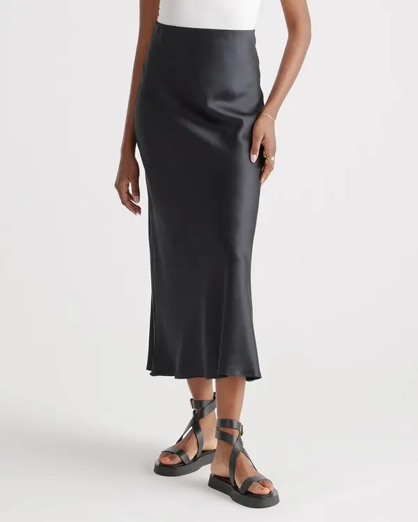 Quince Mulberry Silk Midi Slip Dress - Black