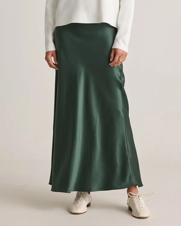 Quince Washable Silk Maxi Skirt - Forest Green