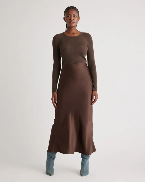 Quince Washable Silk Maxi Skirt - Hot Fudge