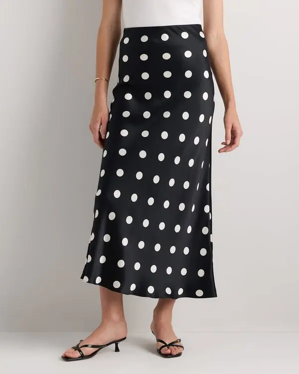 Quince Washable Silk Maxi Skirt - Noir Large Dot
