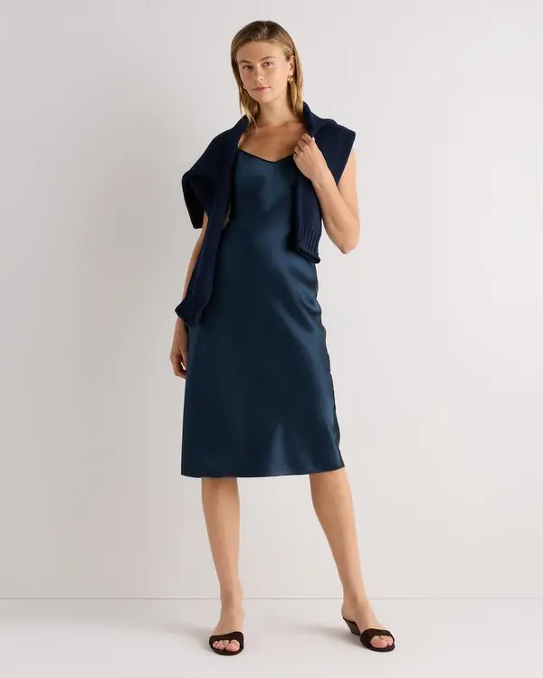Quince Mulberry Silk Midi Slip Dress - Stratus Blue