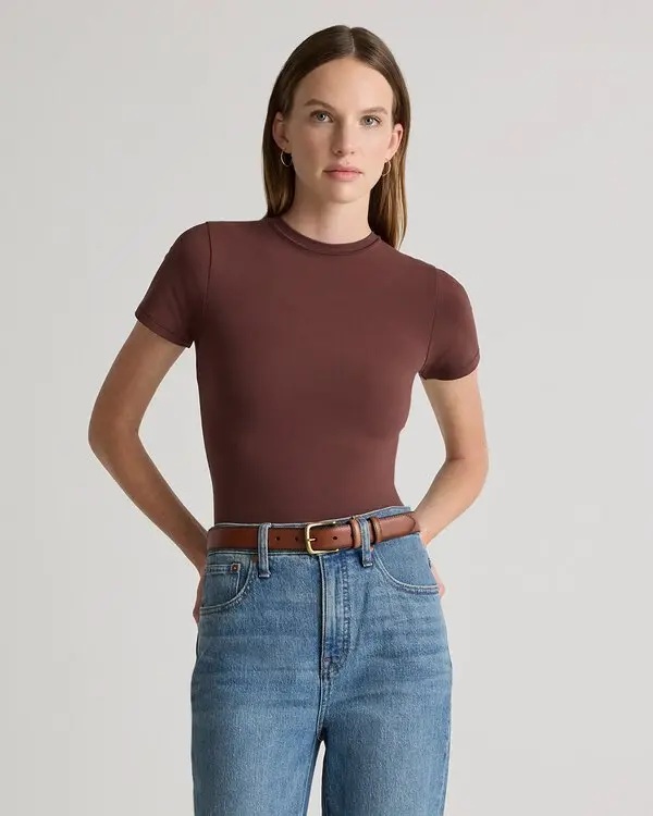 Quince Stretch Cotton Jersey Fitted T-shirt - Cocoa