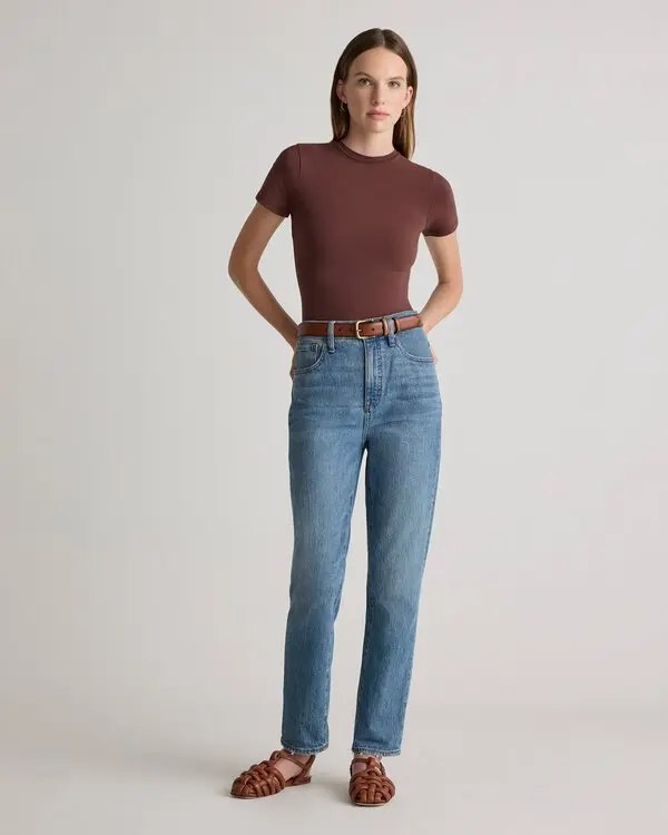 Quince Stretch Cotton Jersey Fitted T-shirt - Cocoa