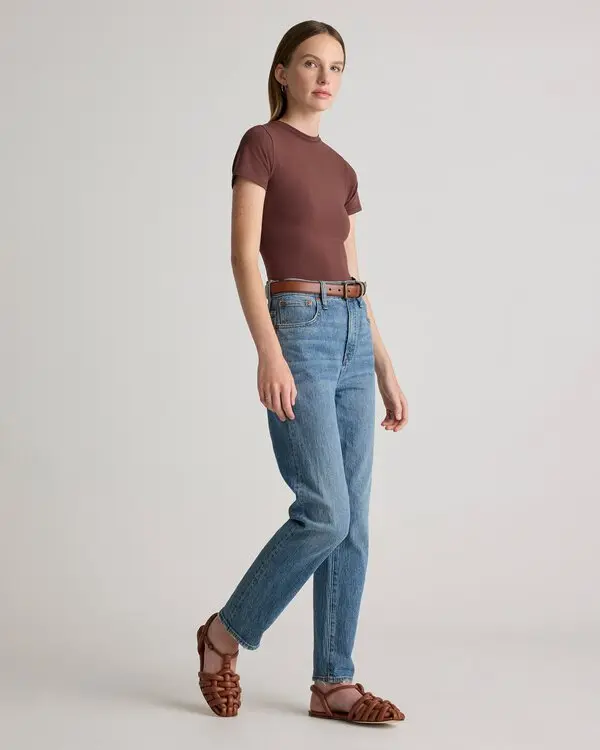 Quince Stretch Cotton Jersey Fitted T-shirt - Cocoa