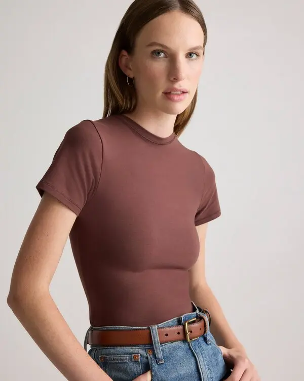 Quince Stretch Cotton Jersey Fitted T-shirt - Cocoa