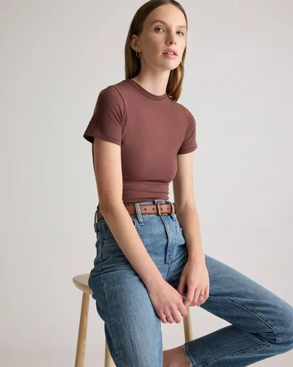 Quince Stretch Cotton Jersey Fitted T-shirt - Cocoa