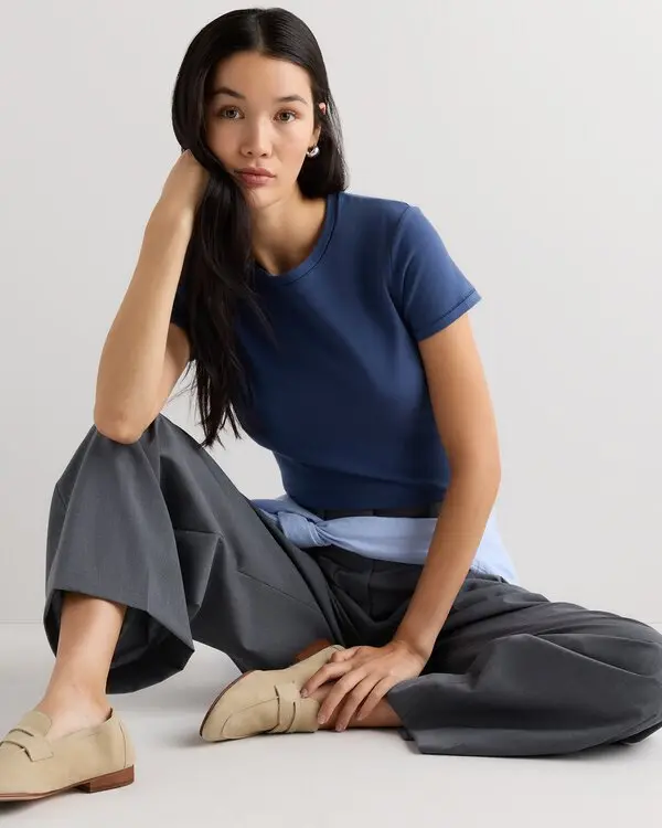 Quince Stretch Cotton Jersey Fitted T-shirt - Twilight Blue
