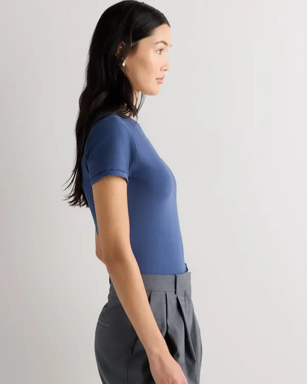 Quince Stretch Cotton Jersey Fitted T-shirt - Twilight Blue