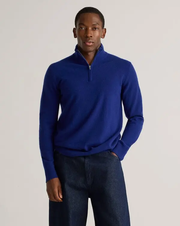 Quince Cashmere Quarter Zip Sweater - Deep Ocean