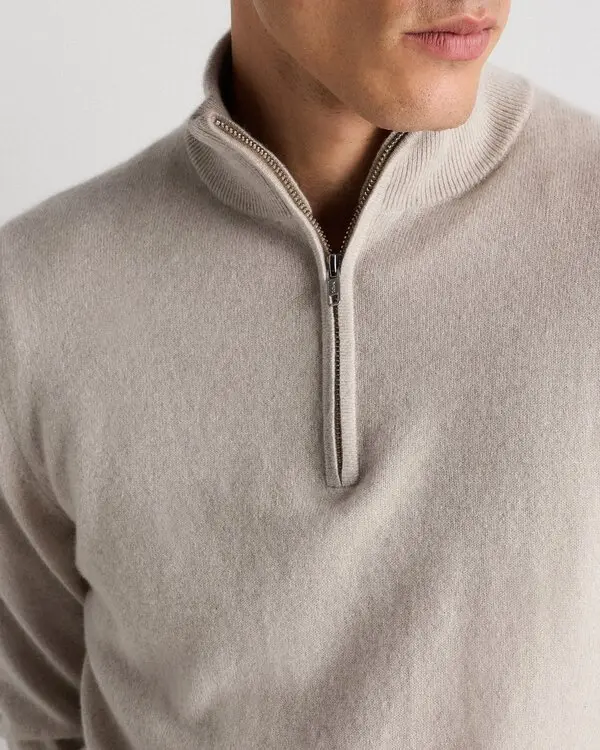 Quince Cashmere Quarter Zip Sweater - Heather Cloud Beige