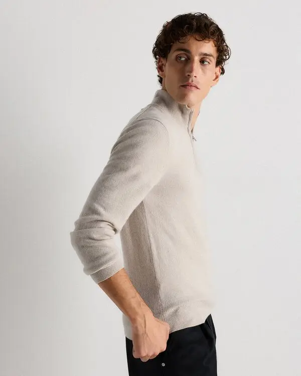 Quince Cashmere Quarter Zip Sweater - Heather Cloud Beige