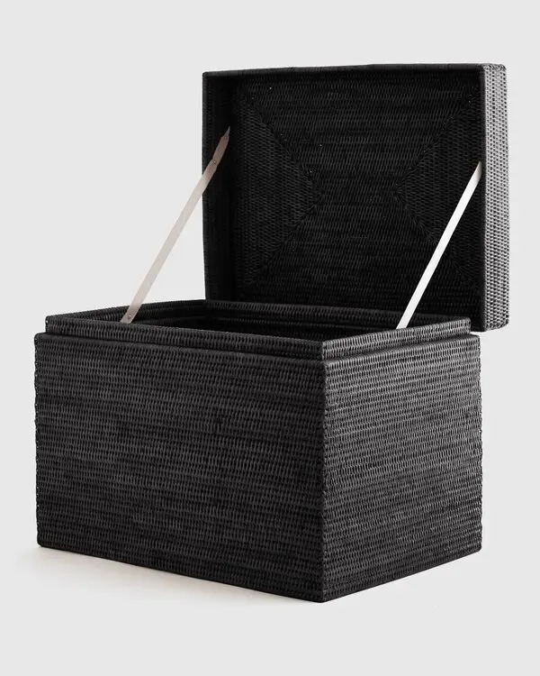Quince Handwoven Rattan Hinged Chest - Black