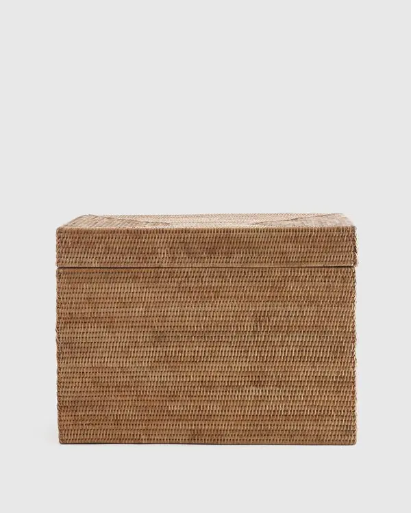 Quince Handwoven Rattan Hinged Chest - Honey