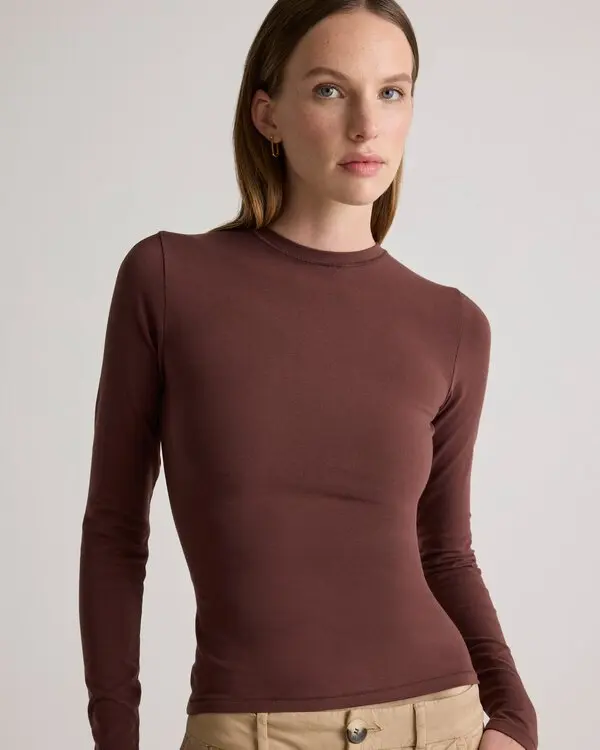 Quince Stretch Cotton Jersey Fitted Long Sleeve T-shirt - Cocoa