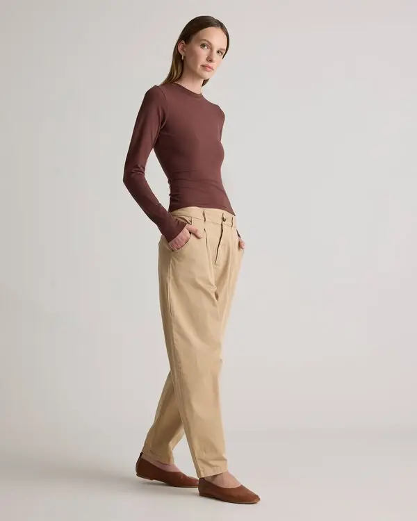 Quince Stretch Cotton Jersey Fitted Long Sleeve T-shirt - Cocoa