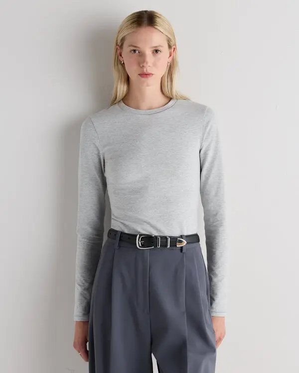 Quince Stretch Cotton Jersey Fitted Long Sleeve T-shirt - Heather Grey