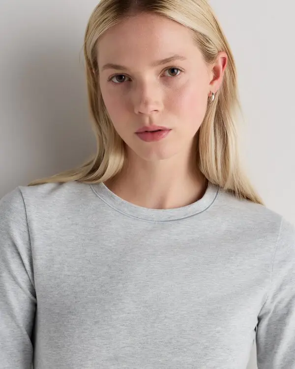 Quince Stretch Cotton Jersey Fitted Long Sleeve T-shirt - Heather Grey