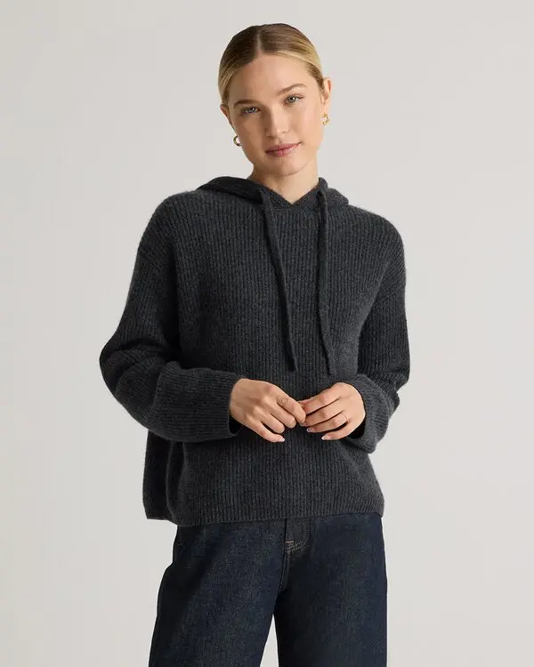 Quince Mongolian Cashmere Fisherman Crewneck Sweater - Heather Charcoal