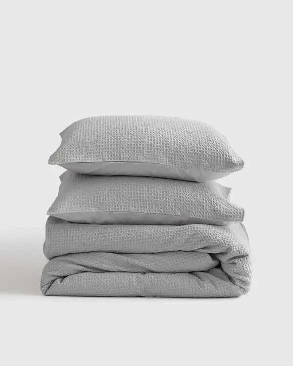 Quince Luxe Waffle Duvet Cover Set - Light Grey