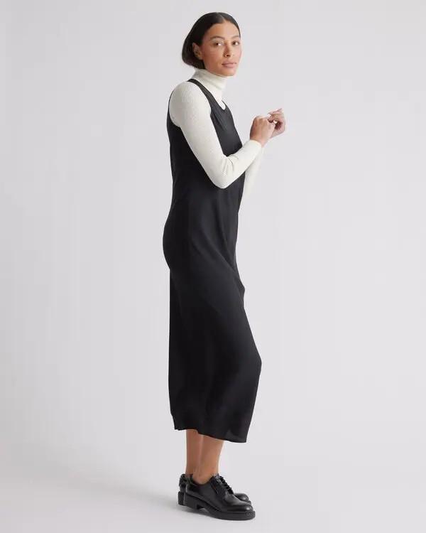 Quince Washable Stretch Silk Tank Top Midi Dress - Black