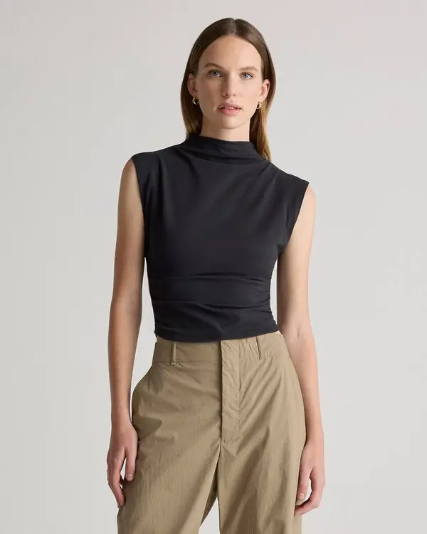 Quince Stretch Cotton Jersey Sleeveless Mock Neck Top