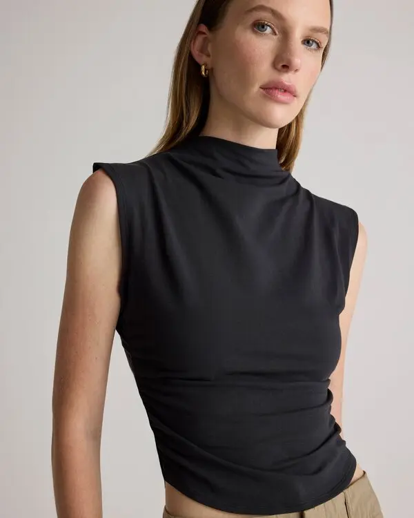 Quince Stretch Cotton Jersey Sleeveless Mock Neck Top