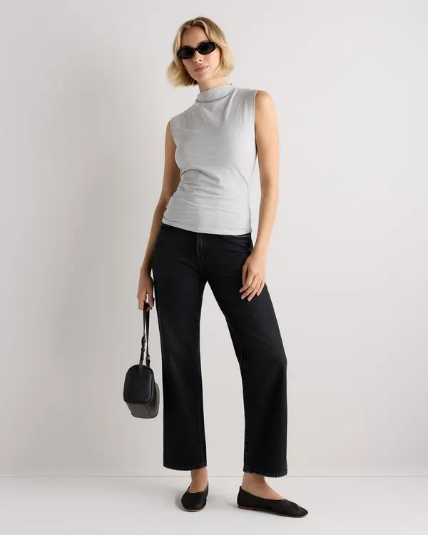 Quince Stretch Cotton Jersey Sleeveless Mock Neck Top - Heather Grey