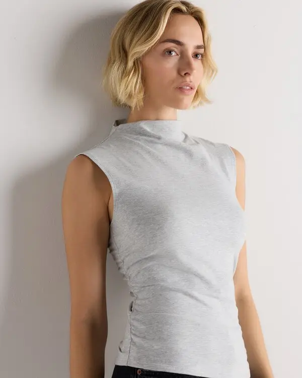 Quince Stretch Cotton Jersey Sleeveless Mock Neck Top - Heather Grey