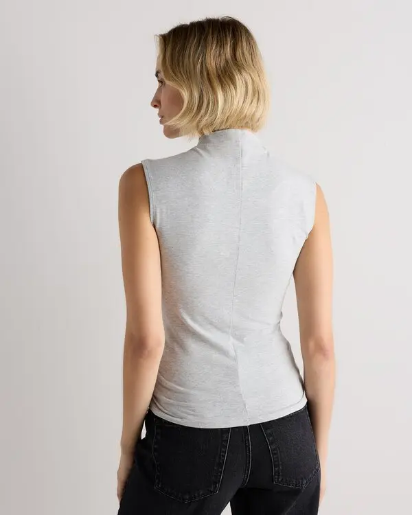Quince Stretch Cotton Jersey Sleeveless Mock Neck Top - Heather Grey