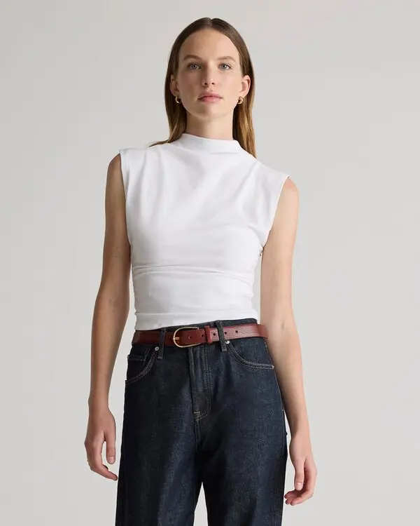 Quince Stretch Cotton Jersey Sleeveless Mock Neck Top