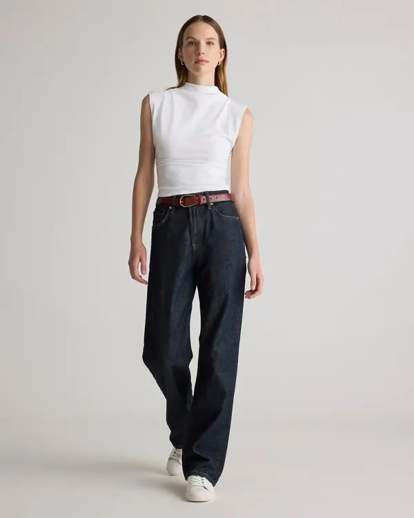 Quince Stretch Cotton Jersey Sleeveless Mock Neck Top
